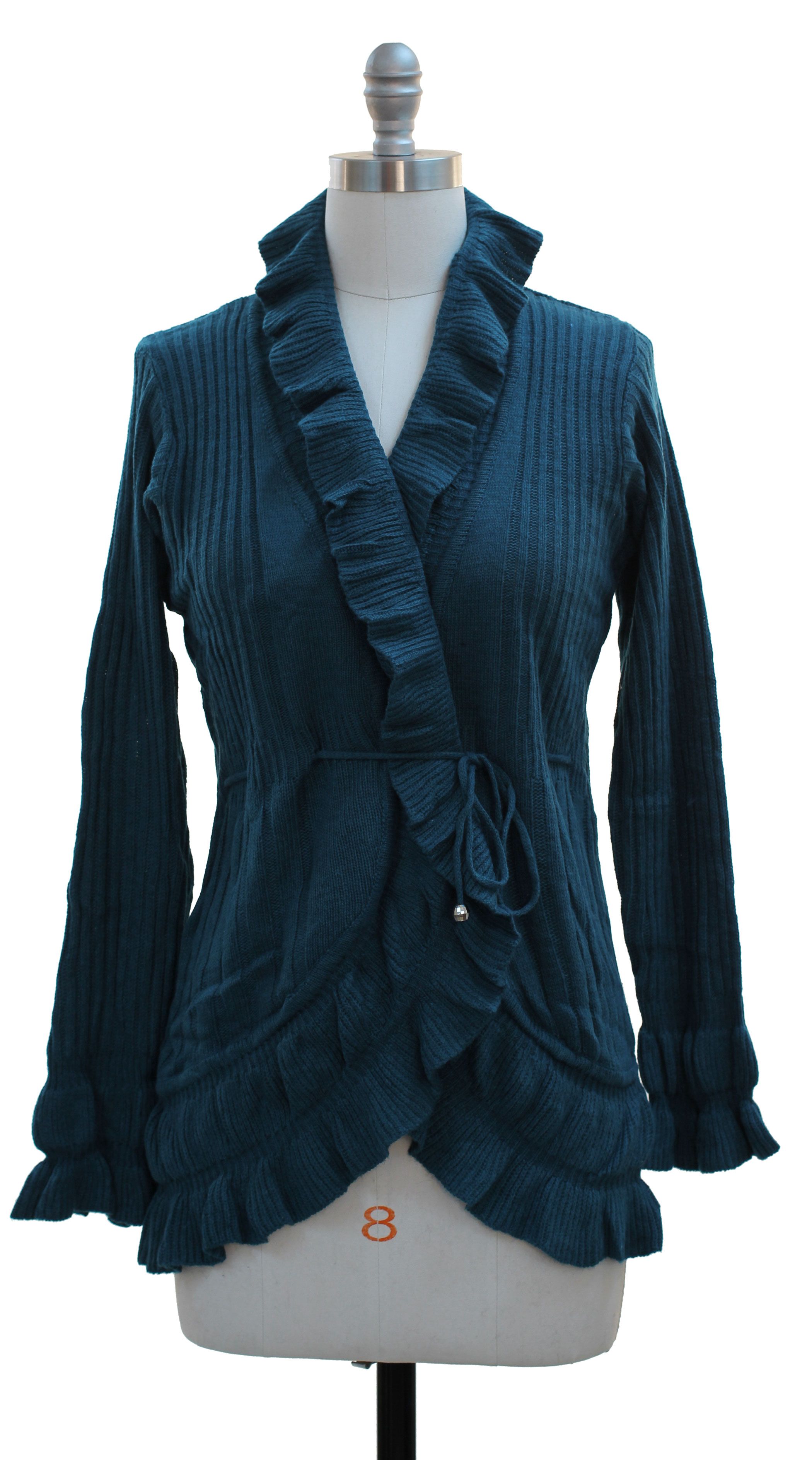 Green Ruffled Cardigan Sweater
